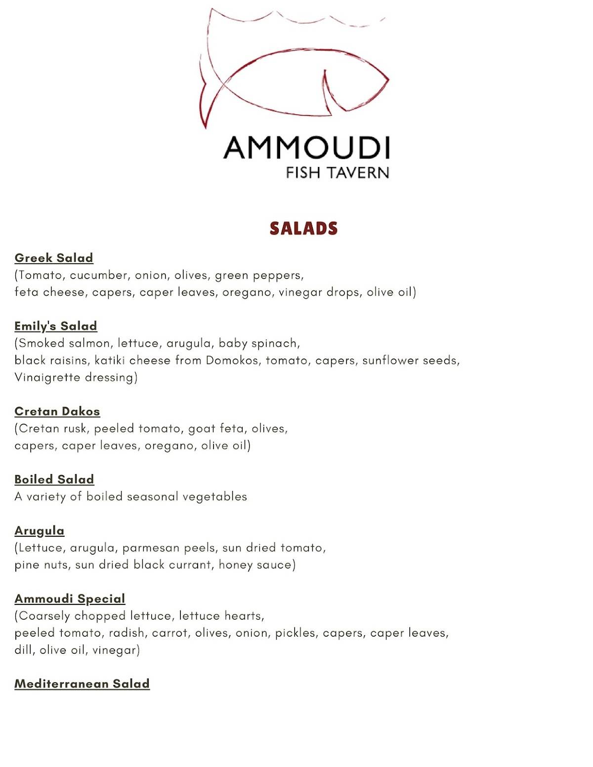 Menu at Ammoudi Fish Tavern, Oia