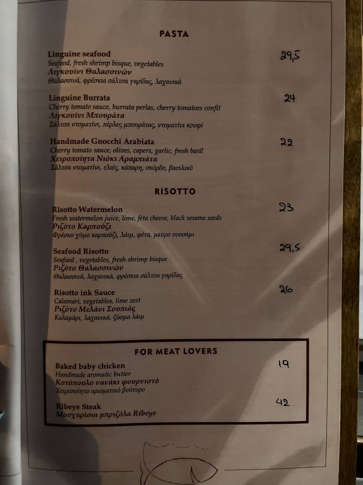 Menu at Ammoudi Fish Tavern, Oia