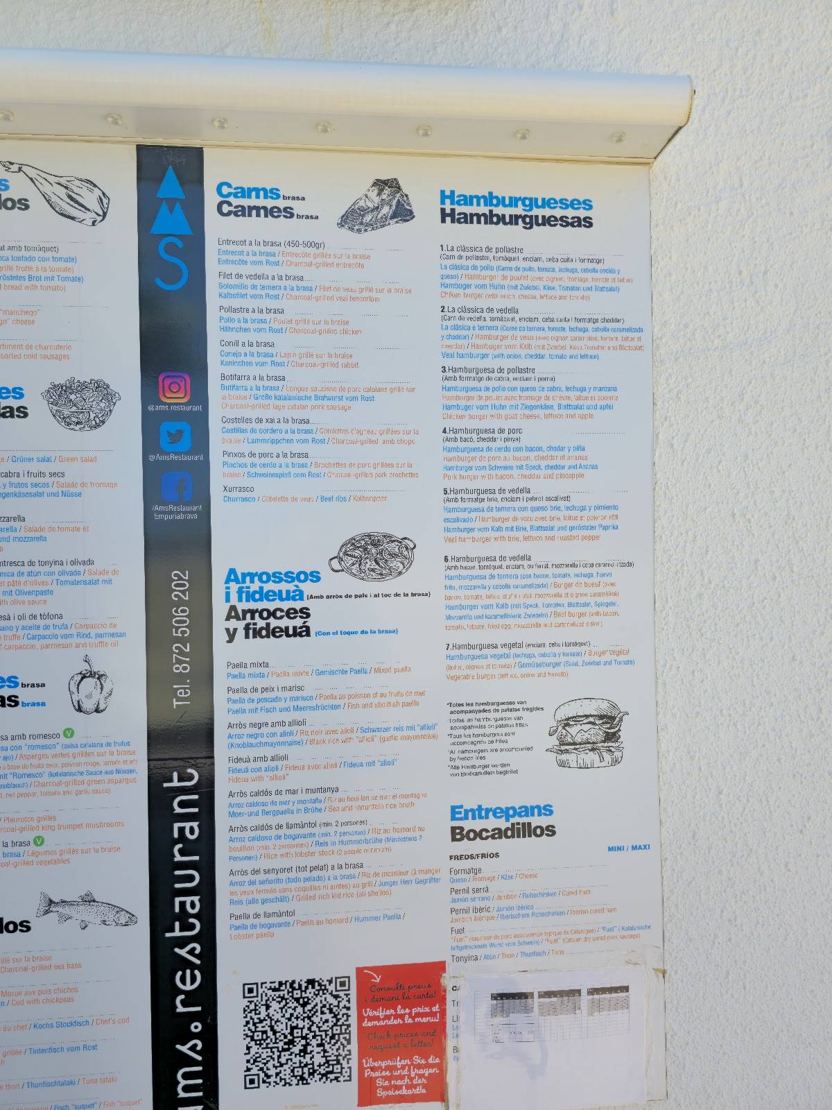 Carta de Ams Restaurant, Ampuriabrava