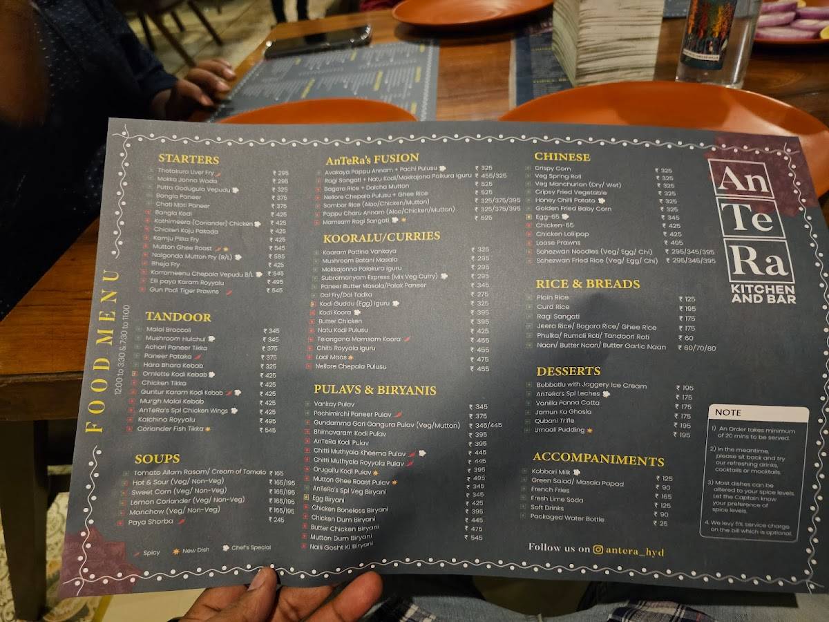 Menu at AnTeRa Kitchen and Bar, Hyderabad