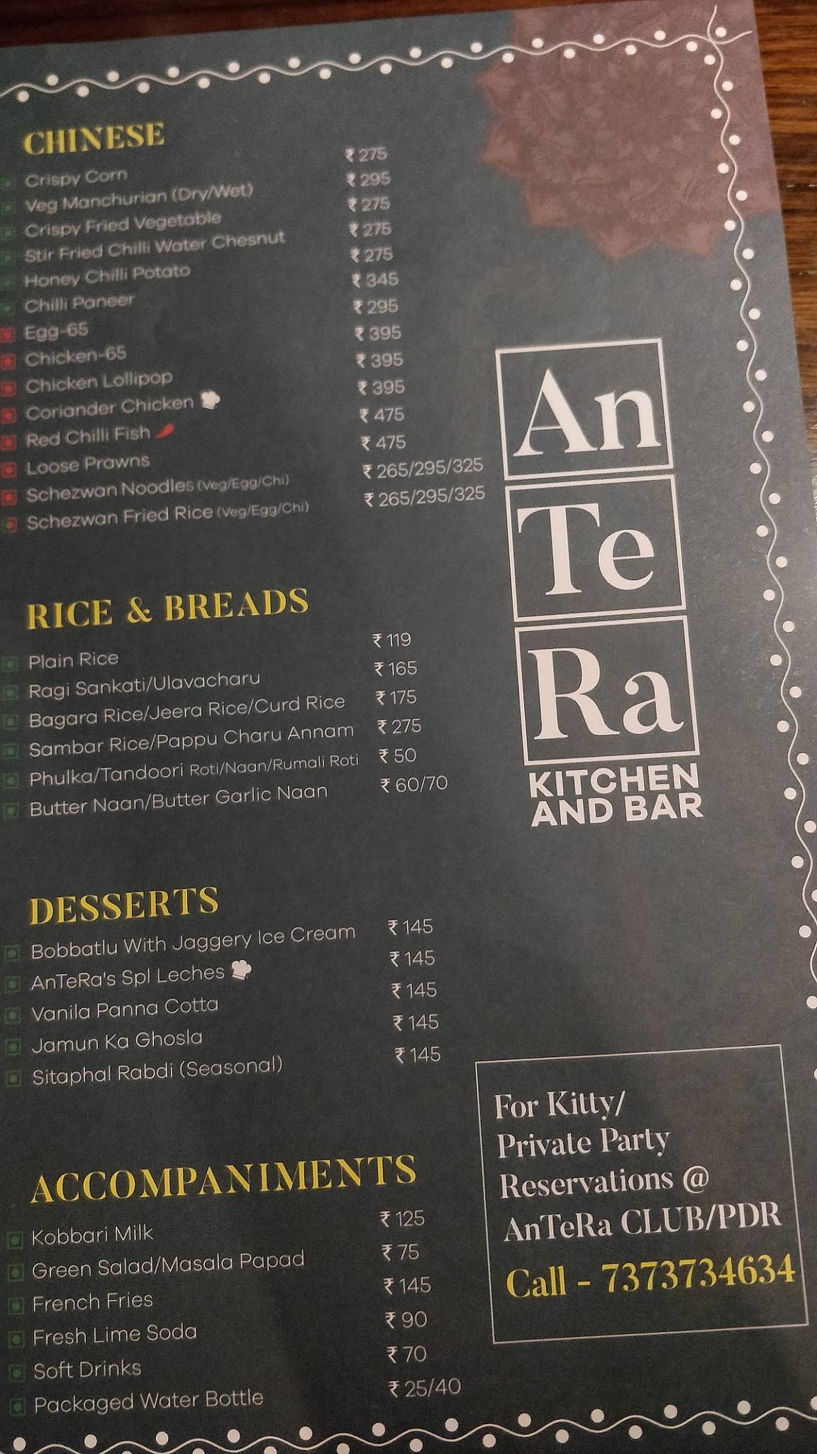 Menu at AnTeRa Kitchen and Bar, Hyderabad