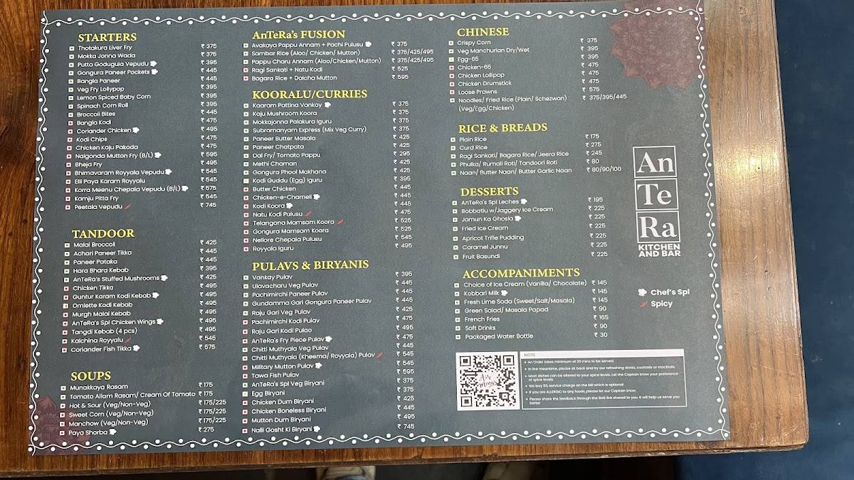 Menu at AnTeRa Kitchen and Bar, Hyderabad, Plot no