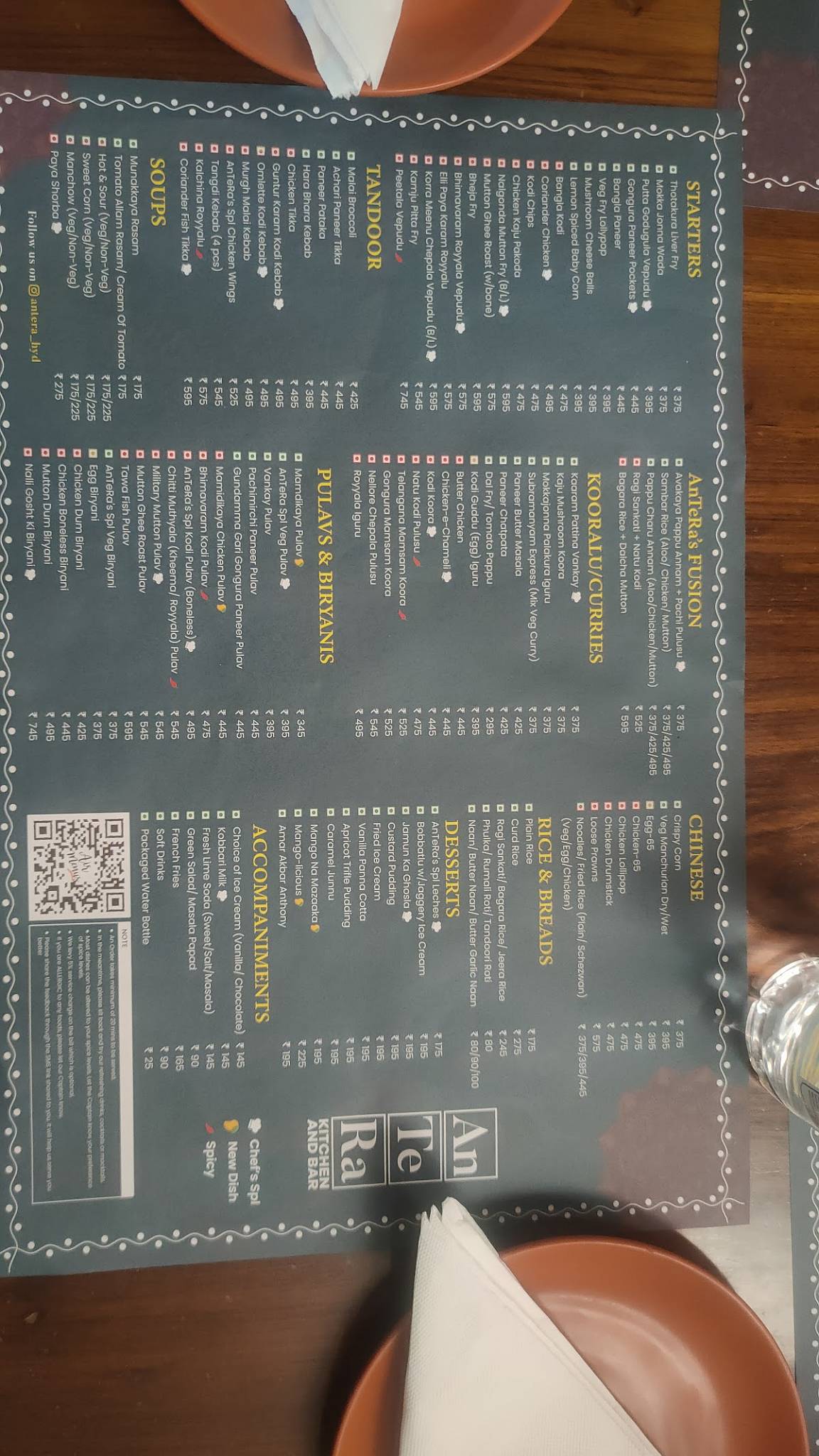 Menu at AnTeRa Kitchen and Bar, Hyderabad, Plot no