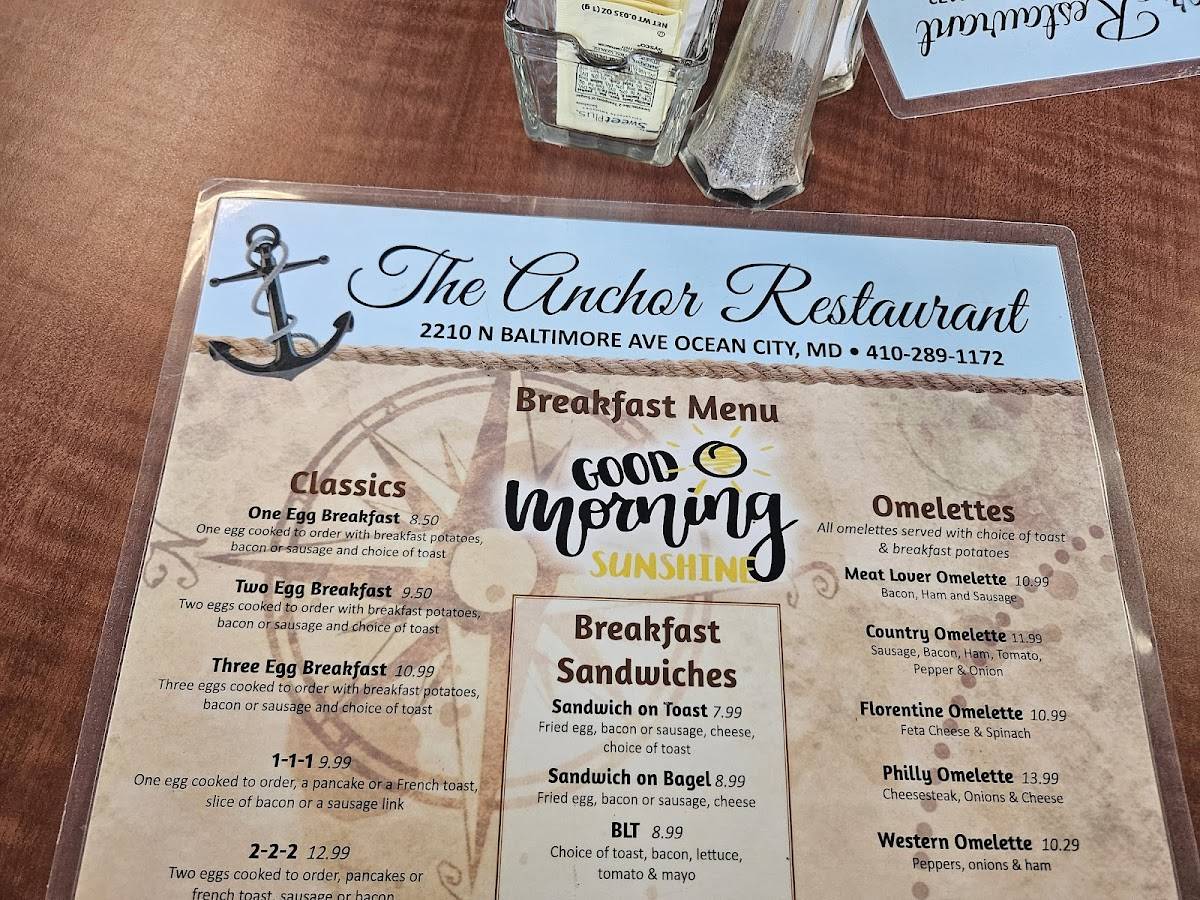 Menu at Anchor Restaurant, Ocean City
