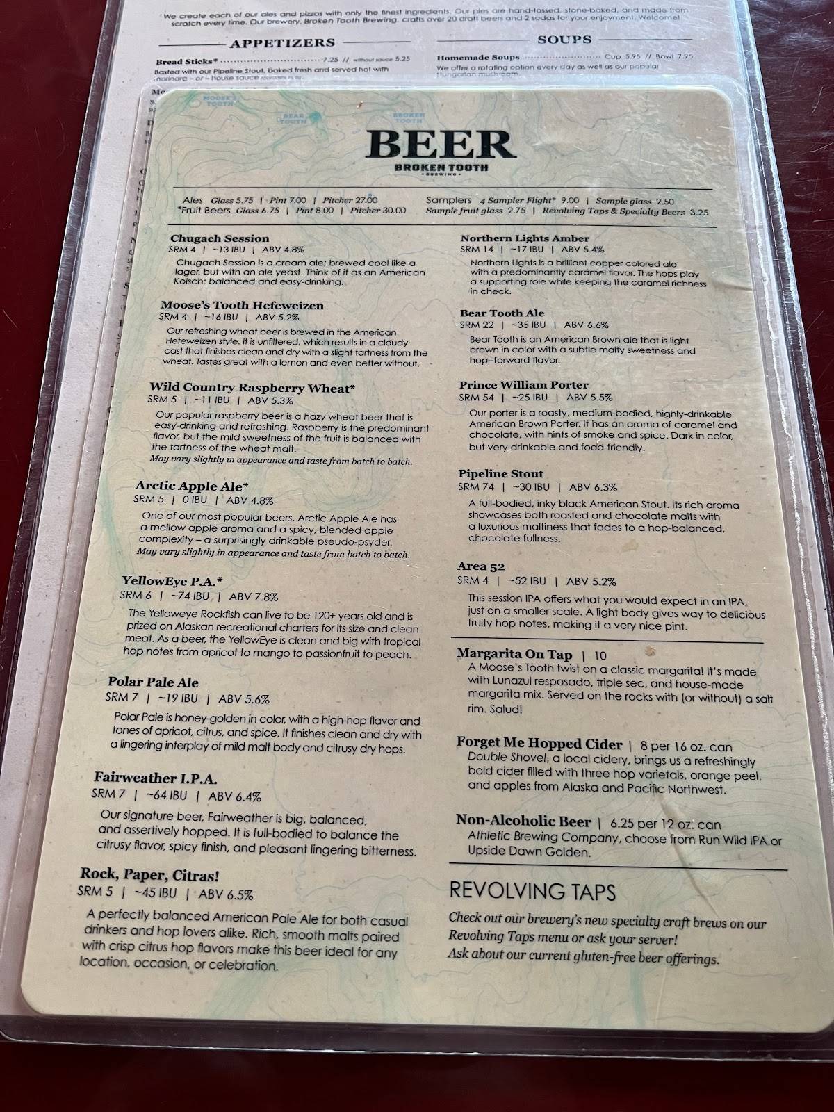 Menu at Moose's Tooth Pub & Pizzeria, Anchorage