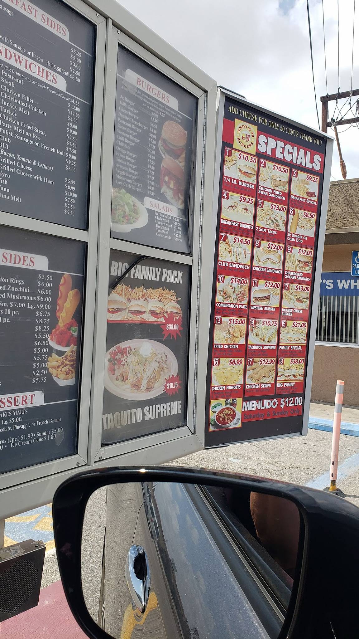 Menu at Andy's #5 restaurant, Coachella