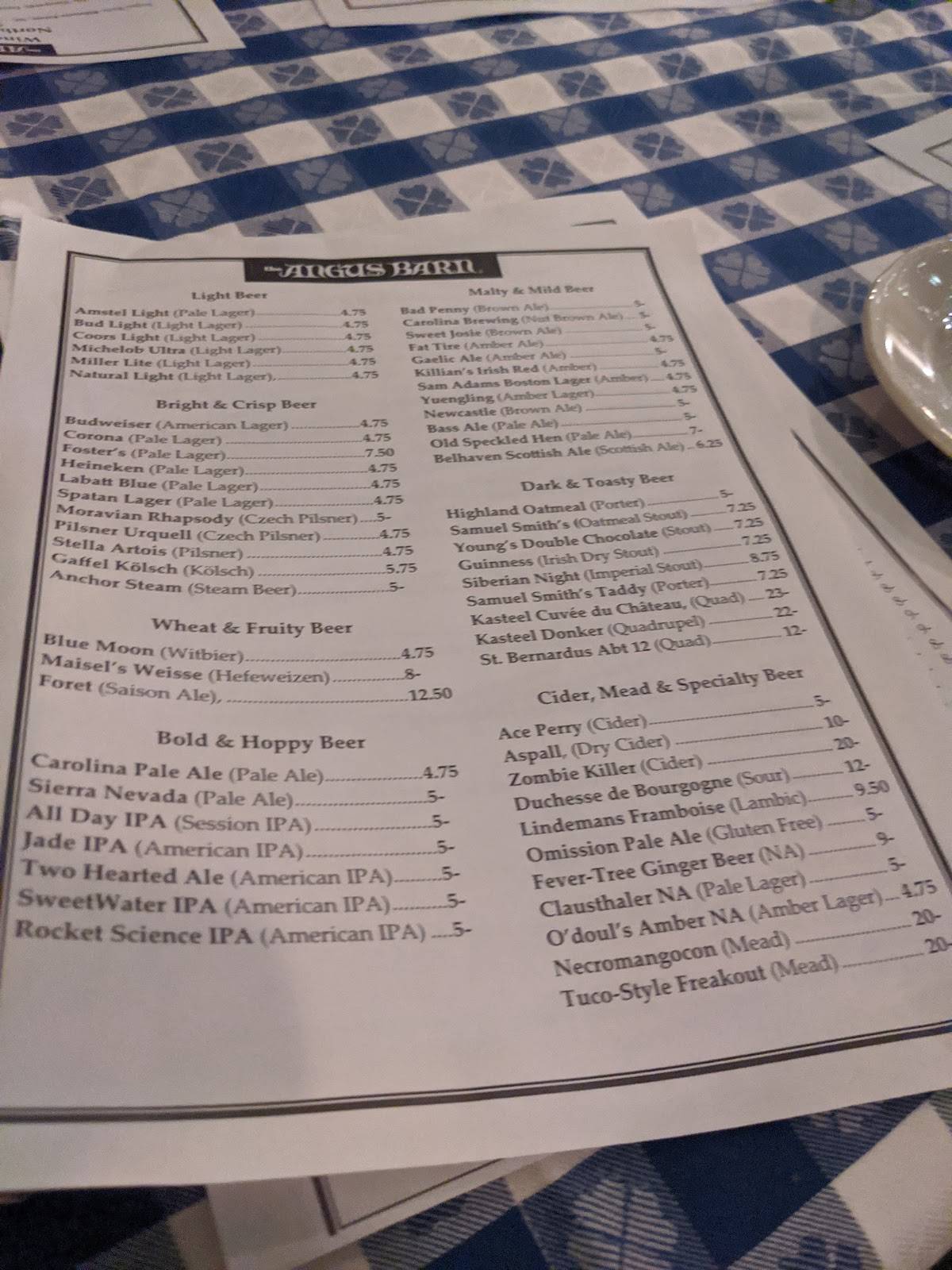 Menu at Angus Barn, Raleigh, Glenwood Ave
