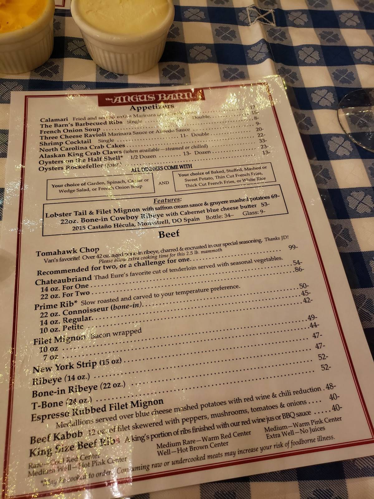 Menu at Angus Barn, Raleigh, Glenwood Ave