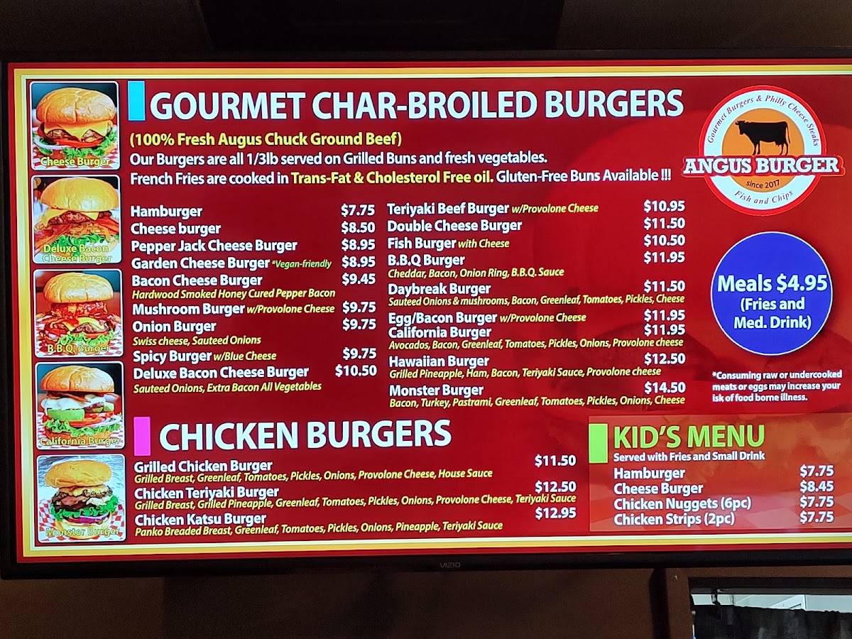 Menu at Angus Burger restaurant, Snohomish