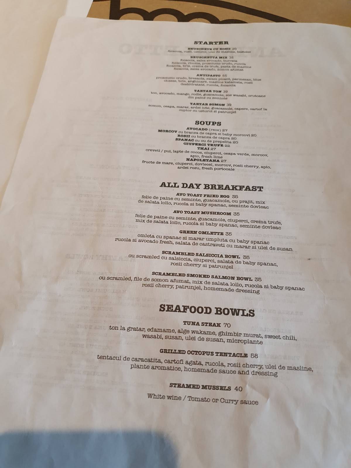 Menu at Animaletto Pizza Bar, Bucharest