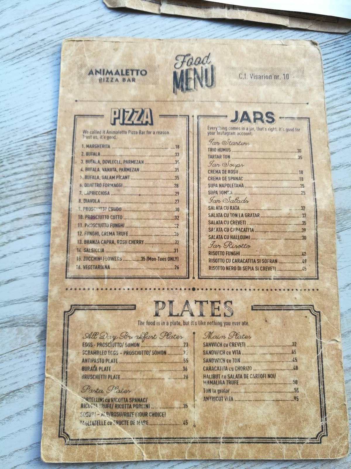 Menu at Animaletto Pizza Bar, Bucharest