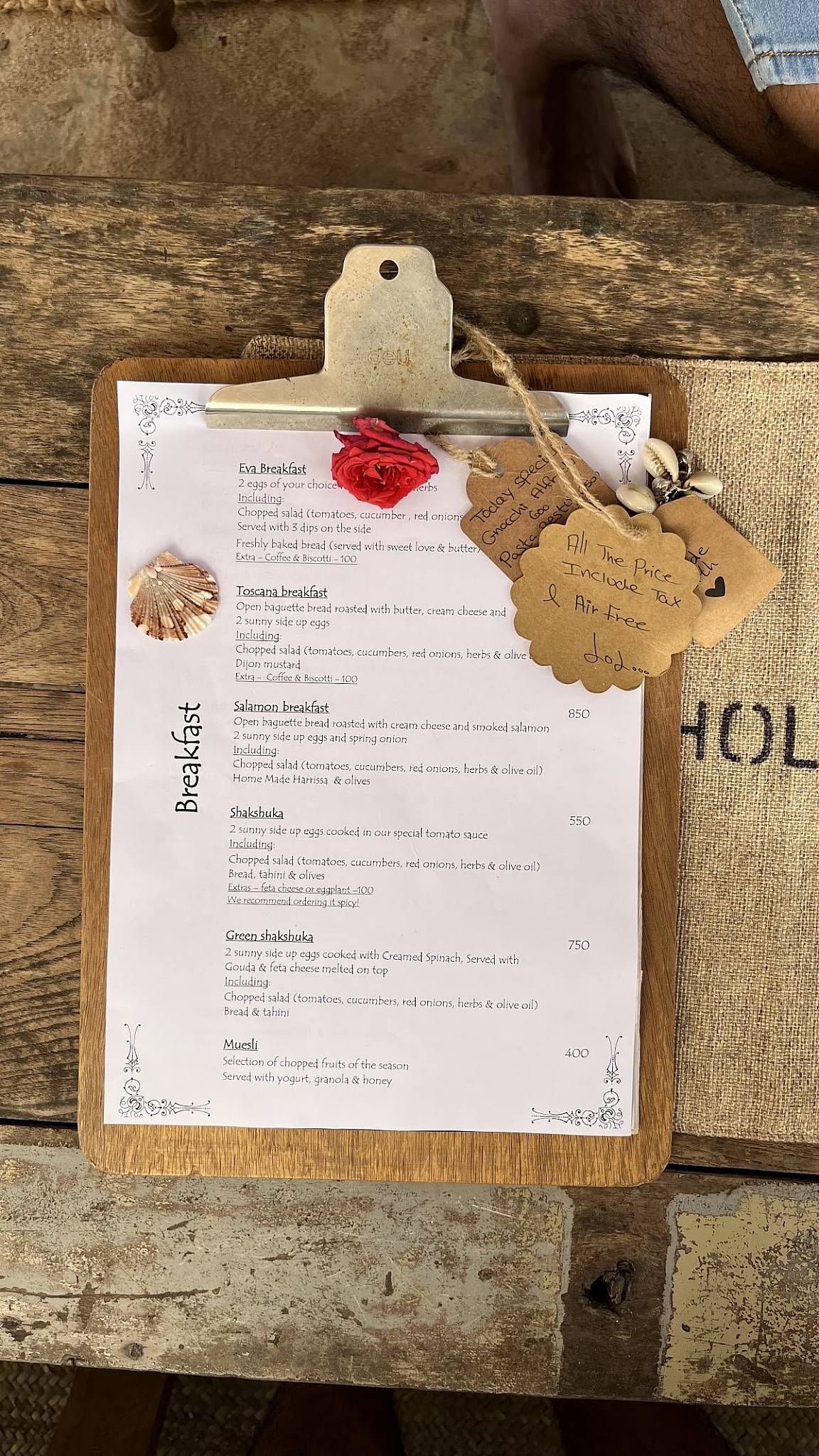 Menu at Eva Cafe, Anjuna, Hno 129/45