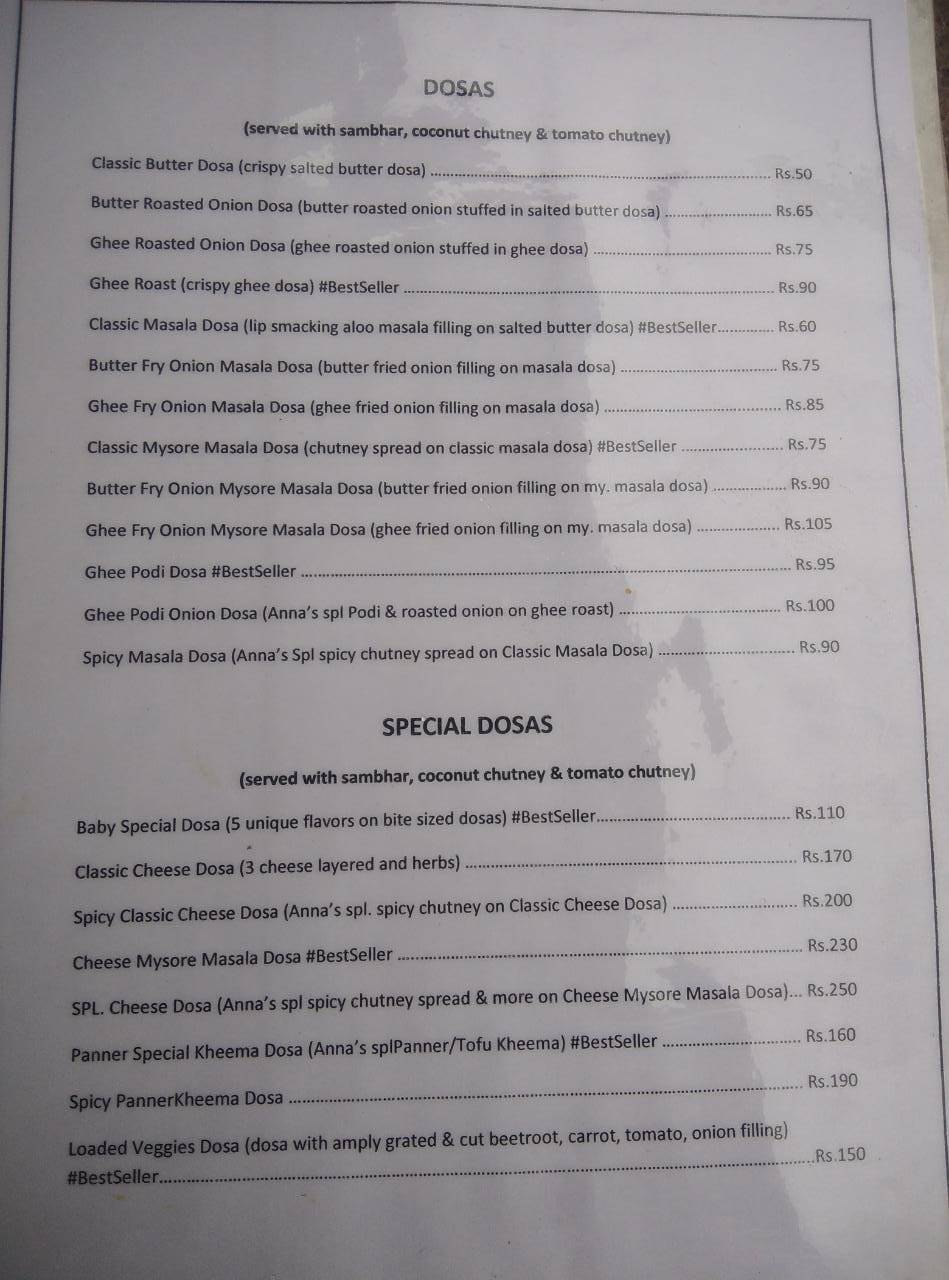Menu at Anna's Mess (South-Indian Restaurant), Rishikesh