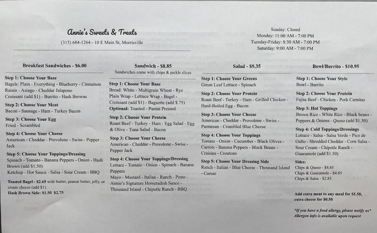 Menu at Annie’s Sweets & Treats desserts, Morrisville, 10 Main St