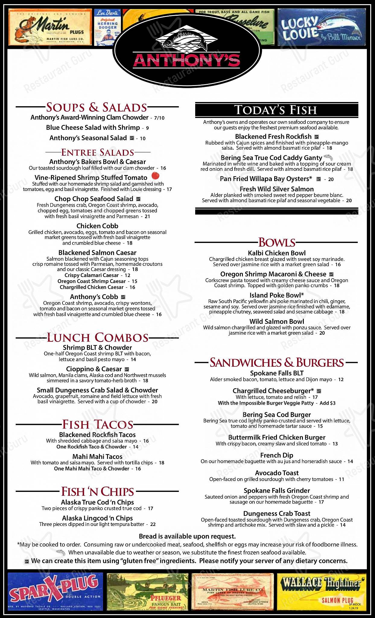 Menu at Anthony's at Spokane Falls steakhouse, Spokane