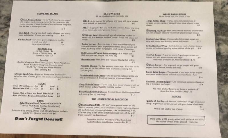 Menu at Antique Mall Cafe, Little Mountain