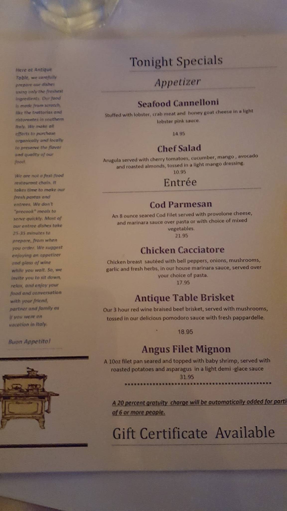 Menu at Antique Table Restaurant Winthrop, Winthrop, 19 Crest Ave