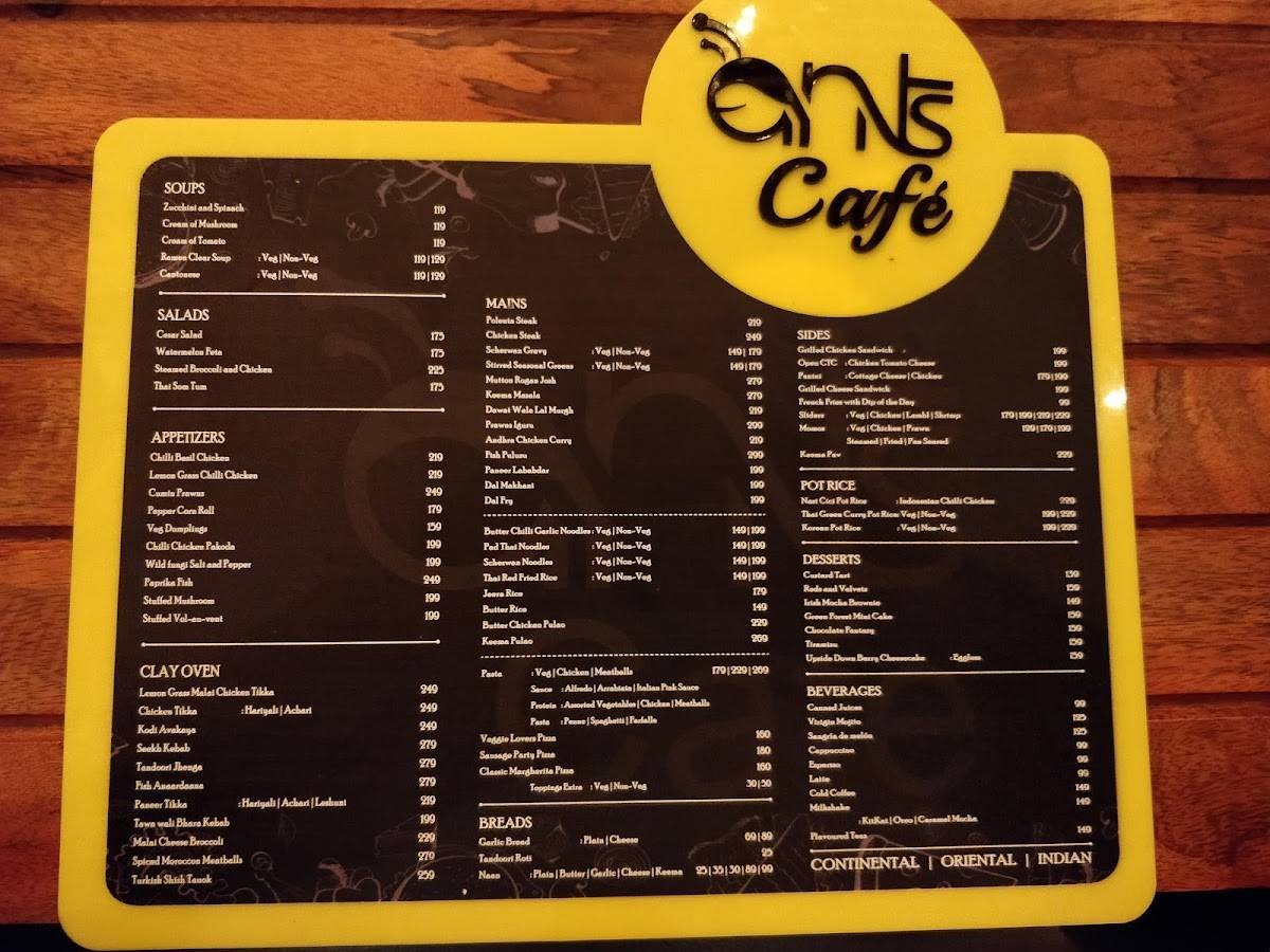 Menu at Ants Cafe, Hyderabad