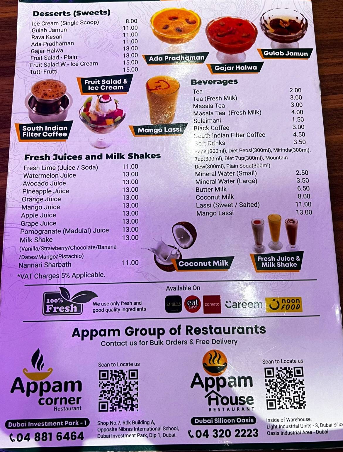 Menu at Appam Corner Restaurant, Dubai
