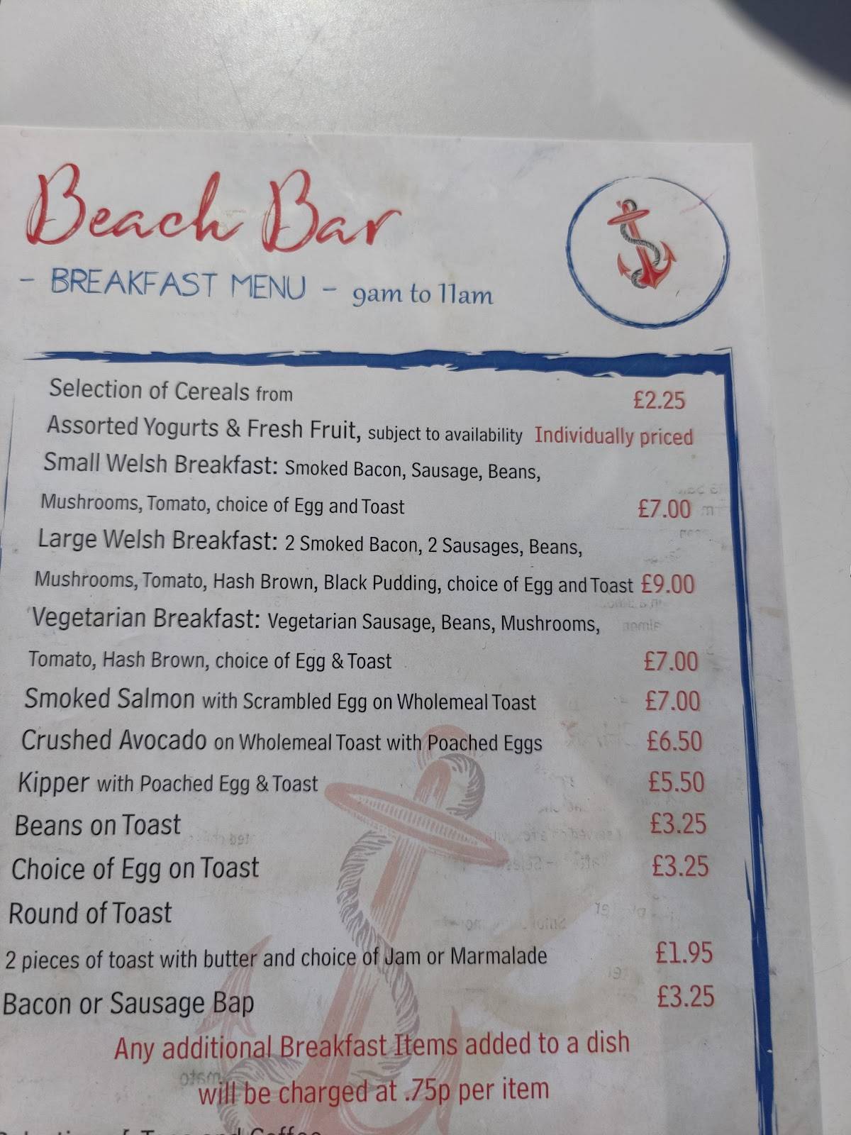 Menu at Aqua Beach Bar Restaurant, Llanbedrog