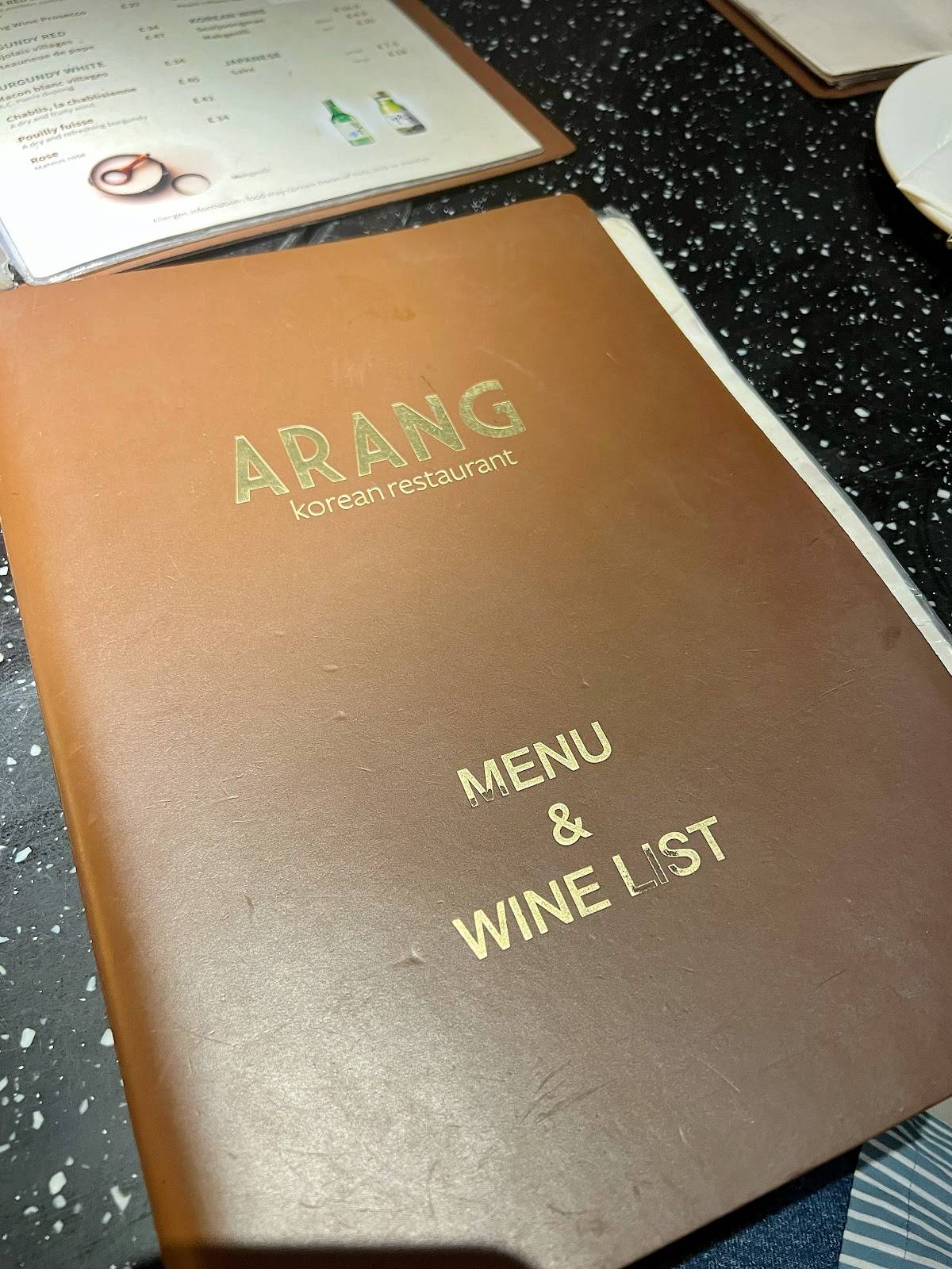 Menu at Arang Restaurant, London