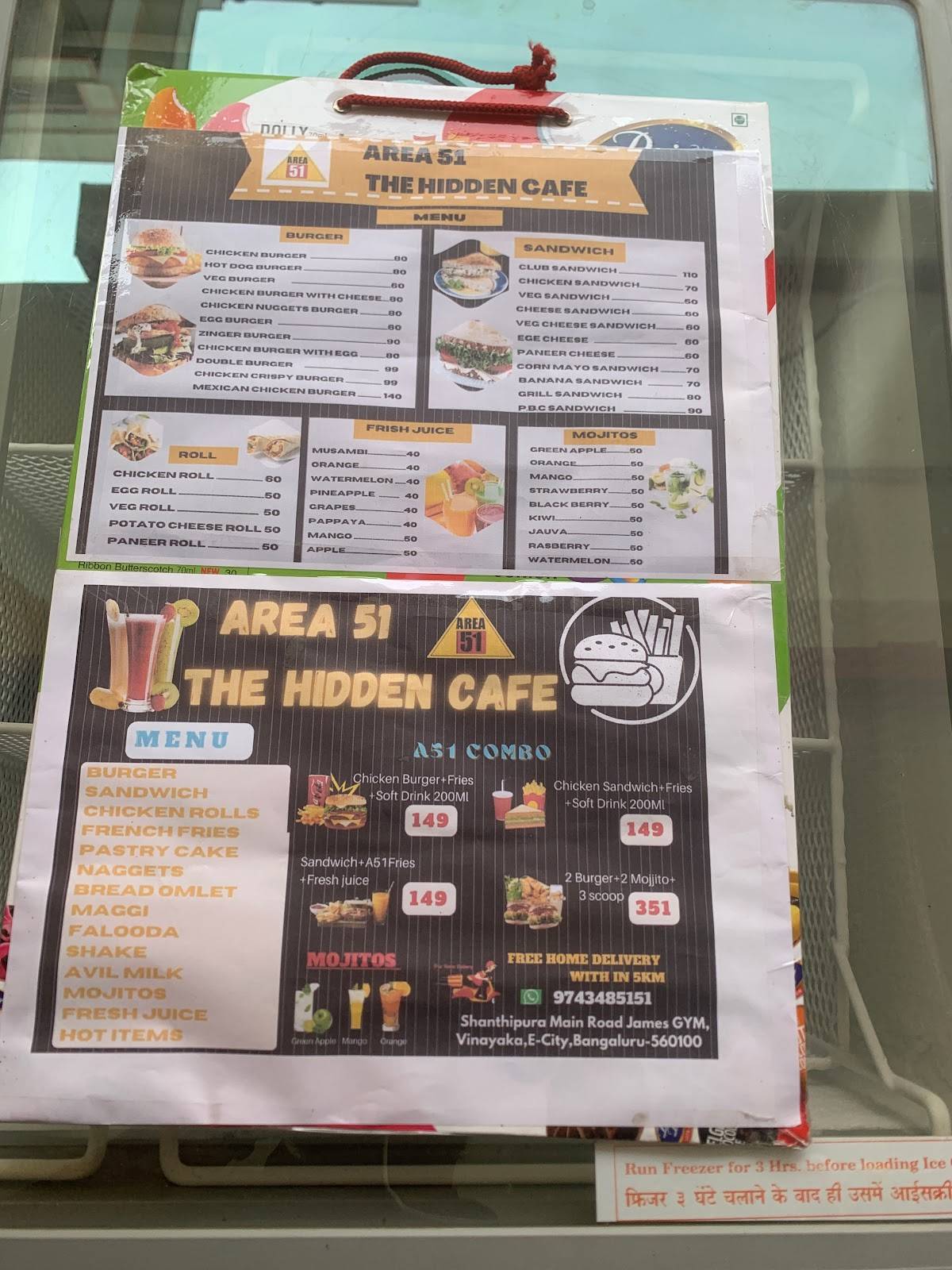 Menu at Area 51 Cafè, Bengaluru