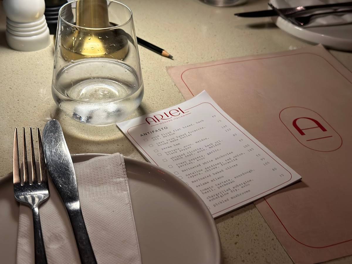 Menu at Ariel Modern Italian restaurant, Cape Town
