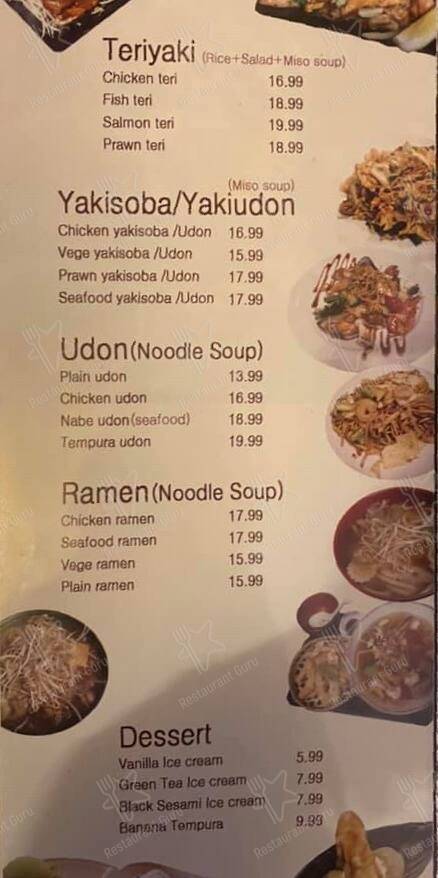 Menu at Arigato Japanese Restaurant, Auckland