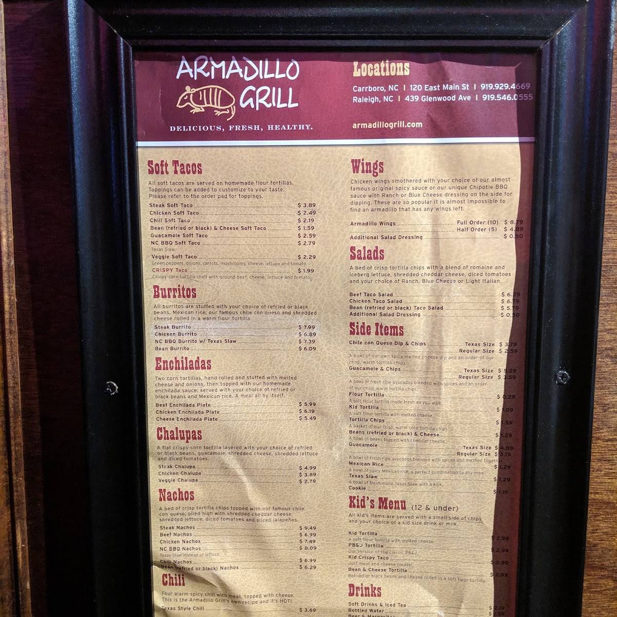 Carta del restaurante Armadillo Grill, Raleigh