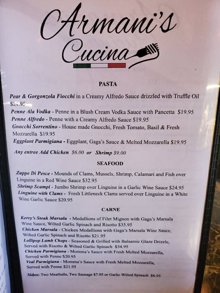 Menu at Armani's Cucina pub & bar, Vero Beach