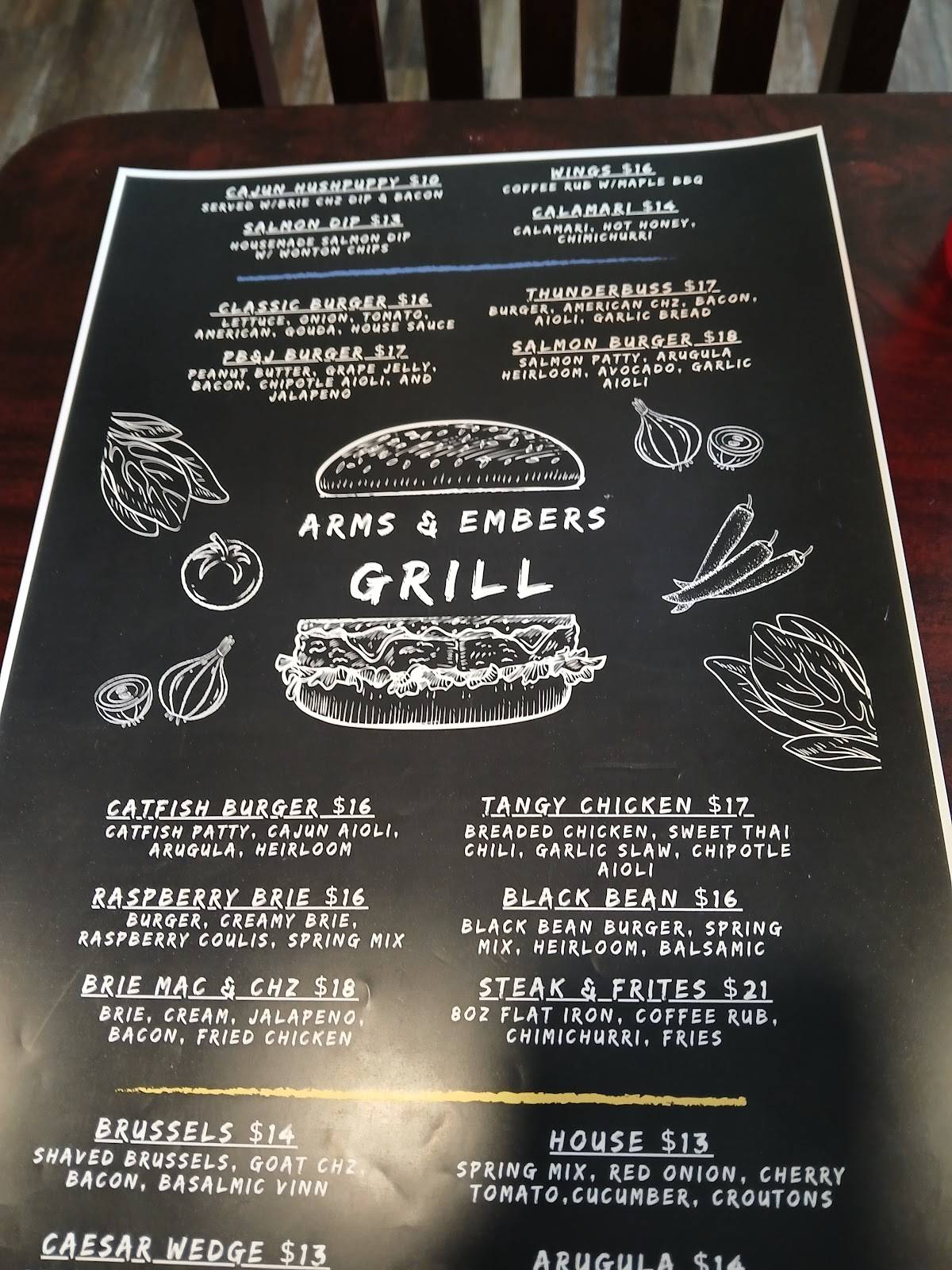 Menu at Arms & Embers Grill restaurant, Grand Ledge