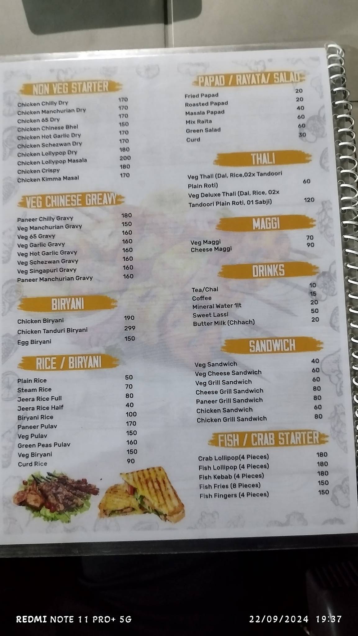 Menu at Army Canteen, Pune