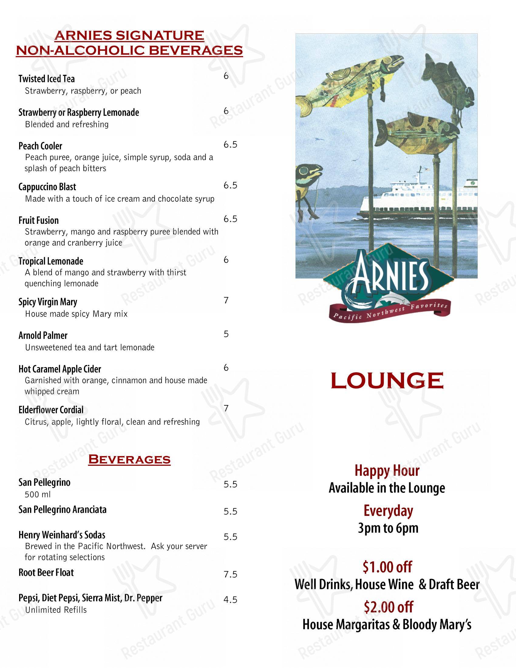 Menu at Arnies Restaurant, Edmonds