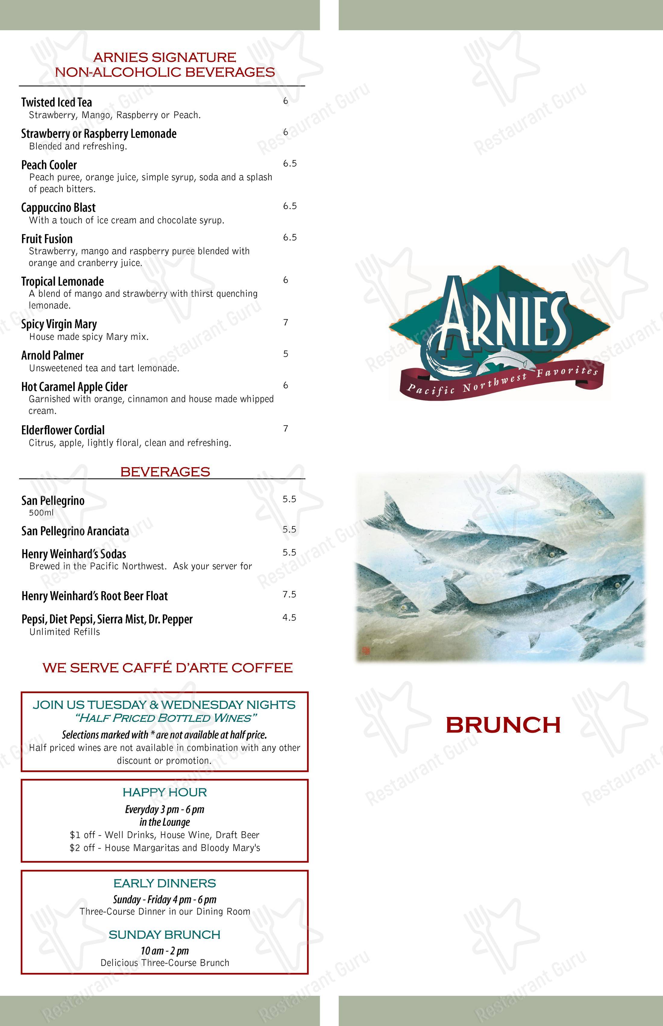 Menu at Arnies Restaurant, Edmonds