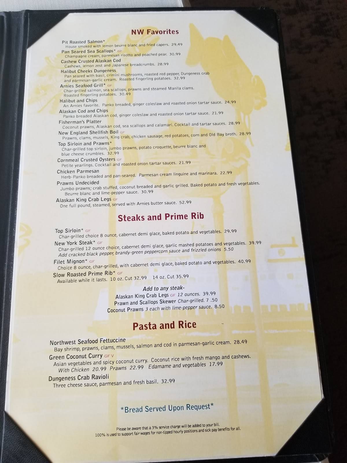 Menu at Arnies Restaurant Edmonds, Edmonds