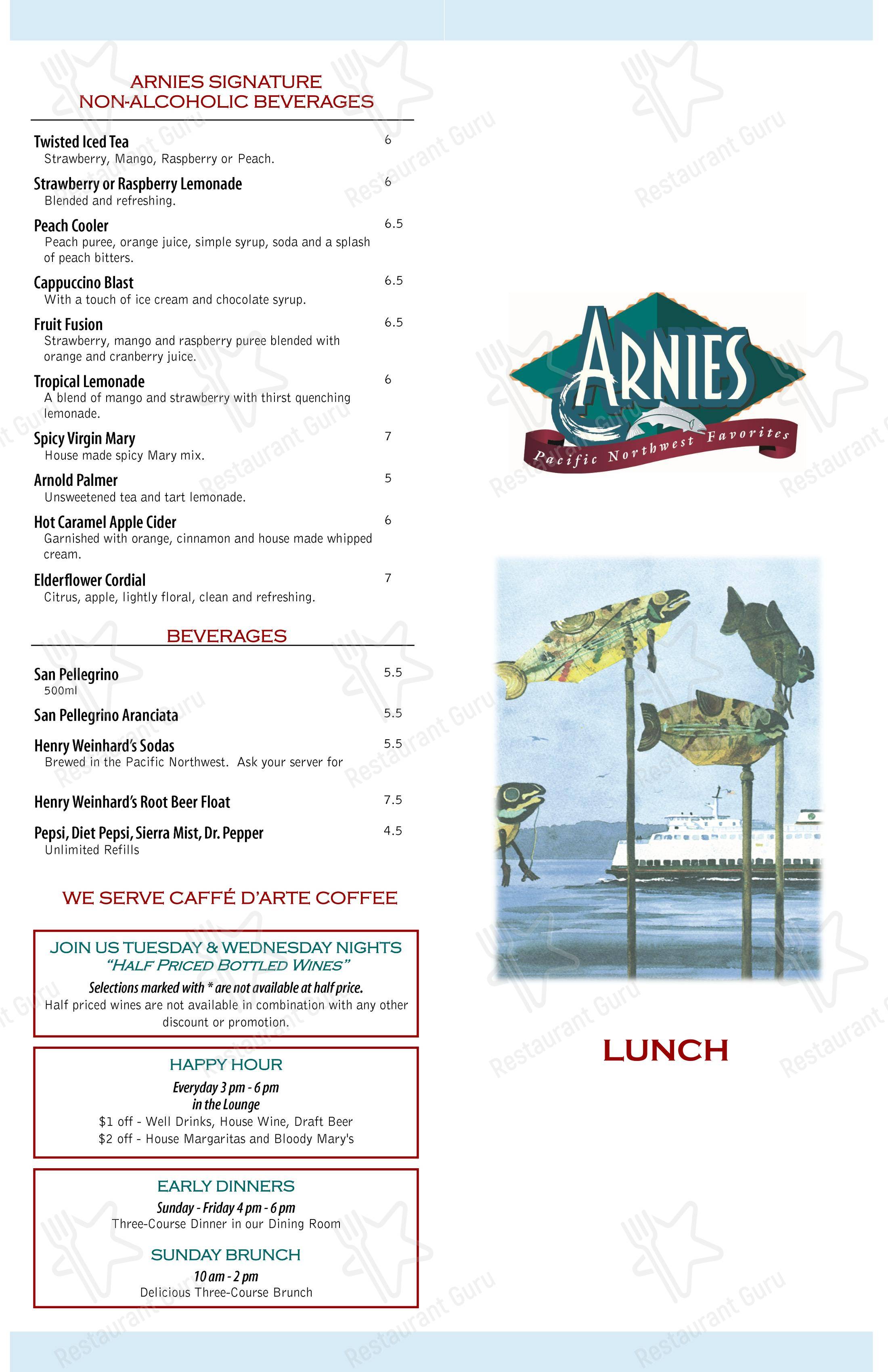 Menu at Arnies Restaurant, Edmonds