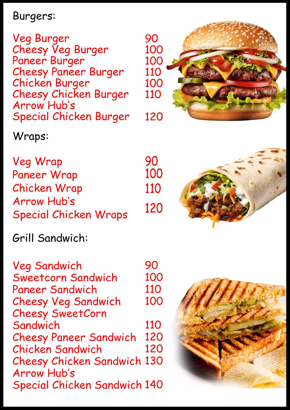 Menu at Arrow Hub (Authentic pizza), Chittoor