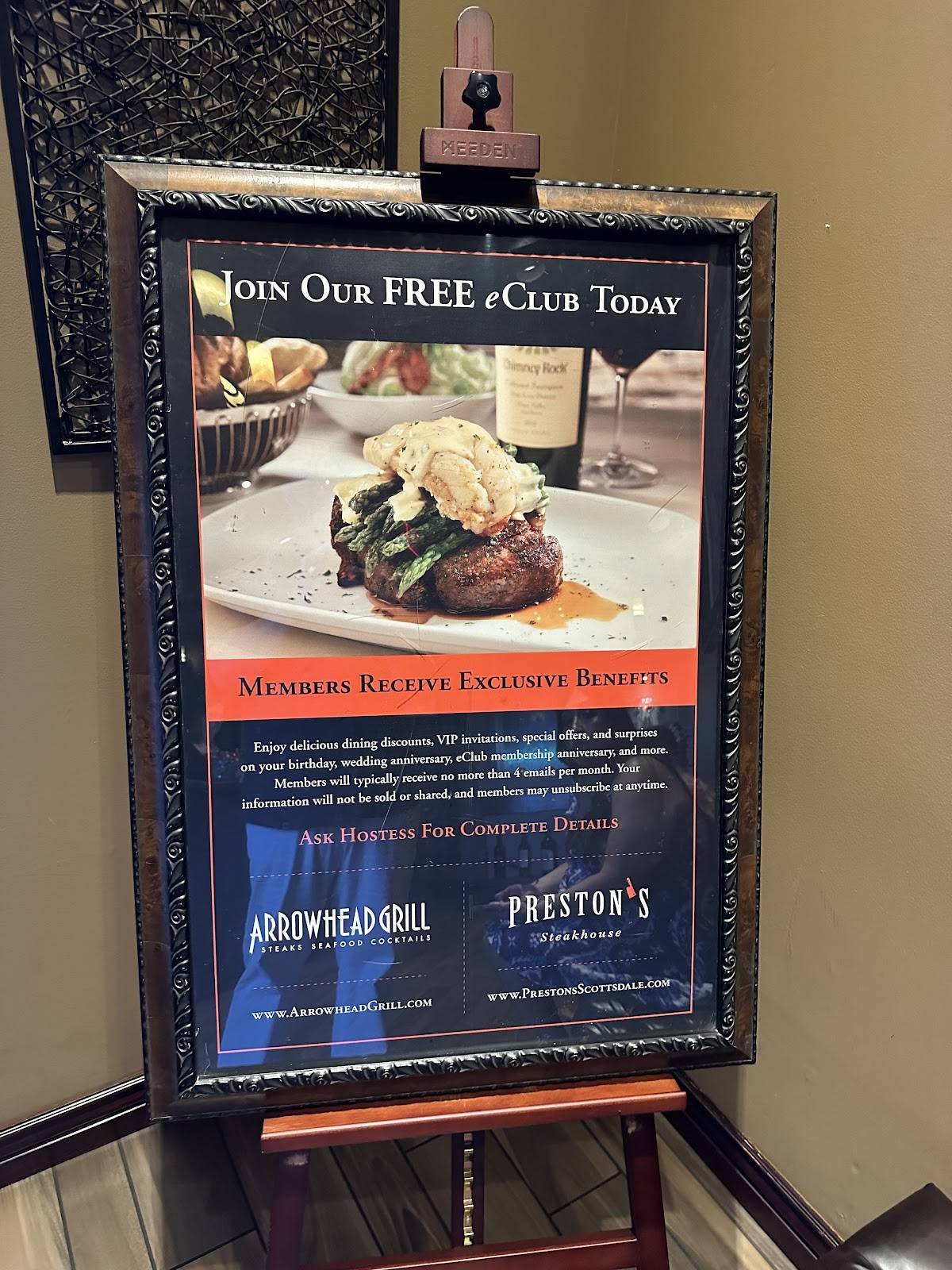 Menu at Arrowhead Grill steakhouse, Glendale