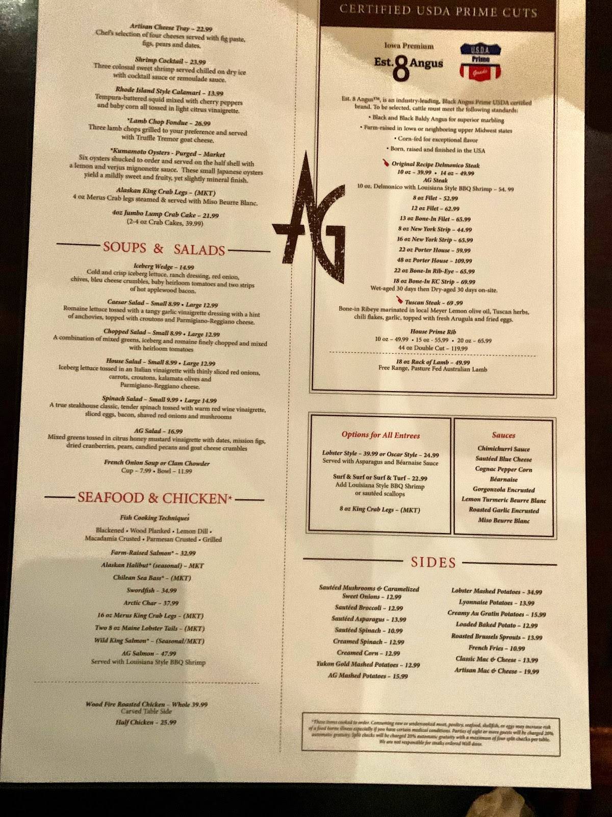 Menu at Arrowhead Grill steakhouse, Glendale