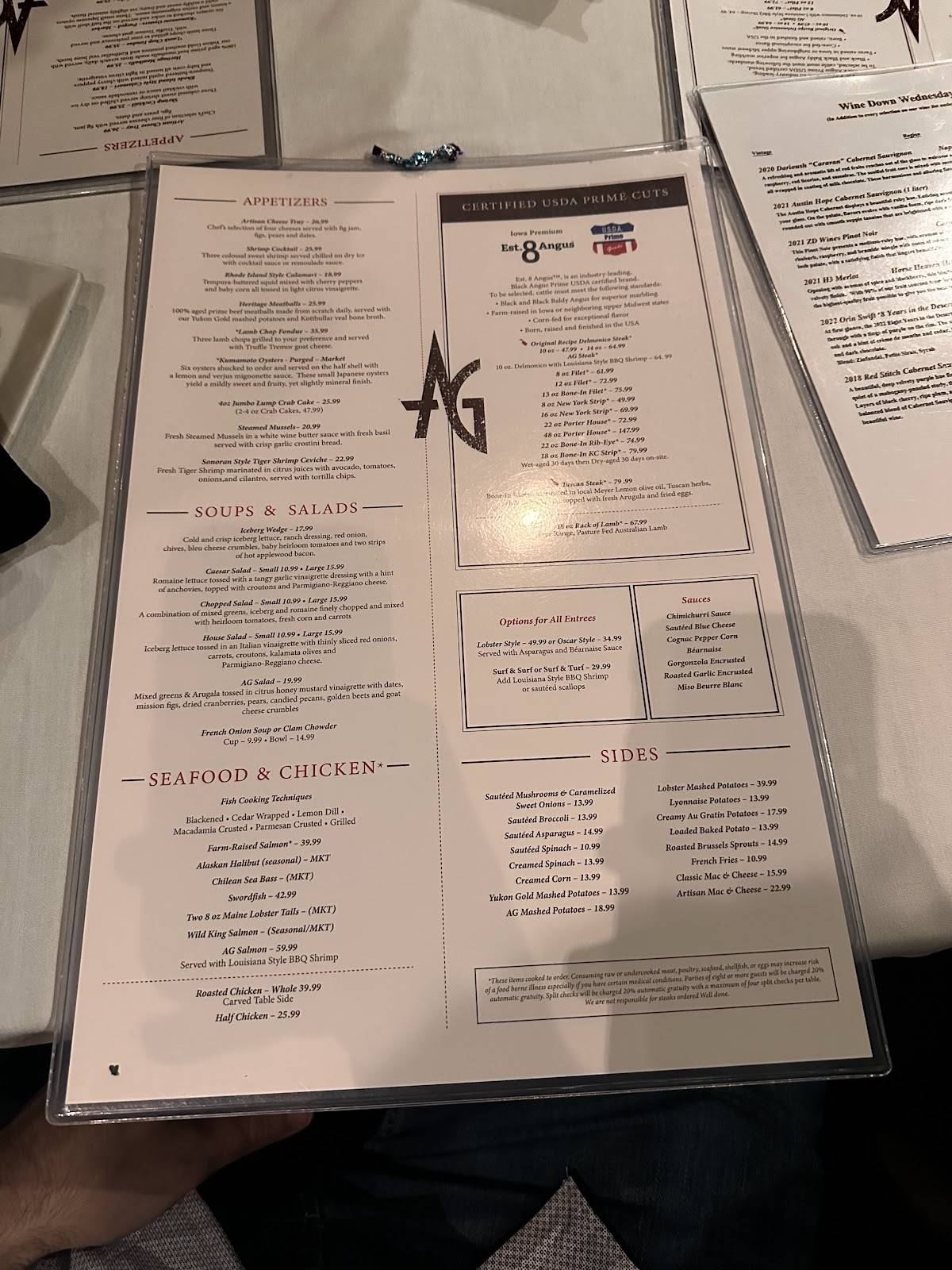 Menu at Arrowhead Grill steakhouse, Glendale
