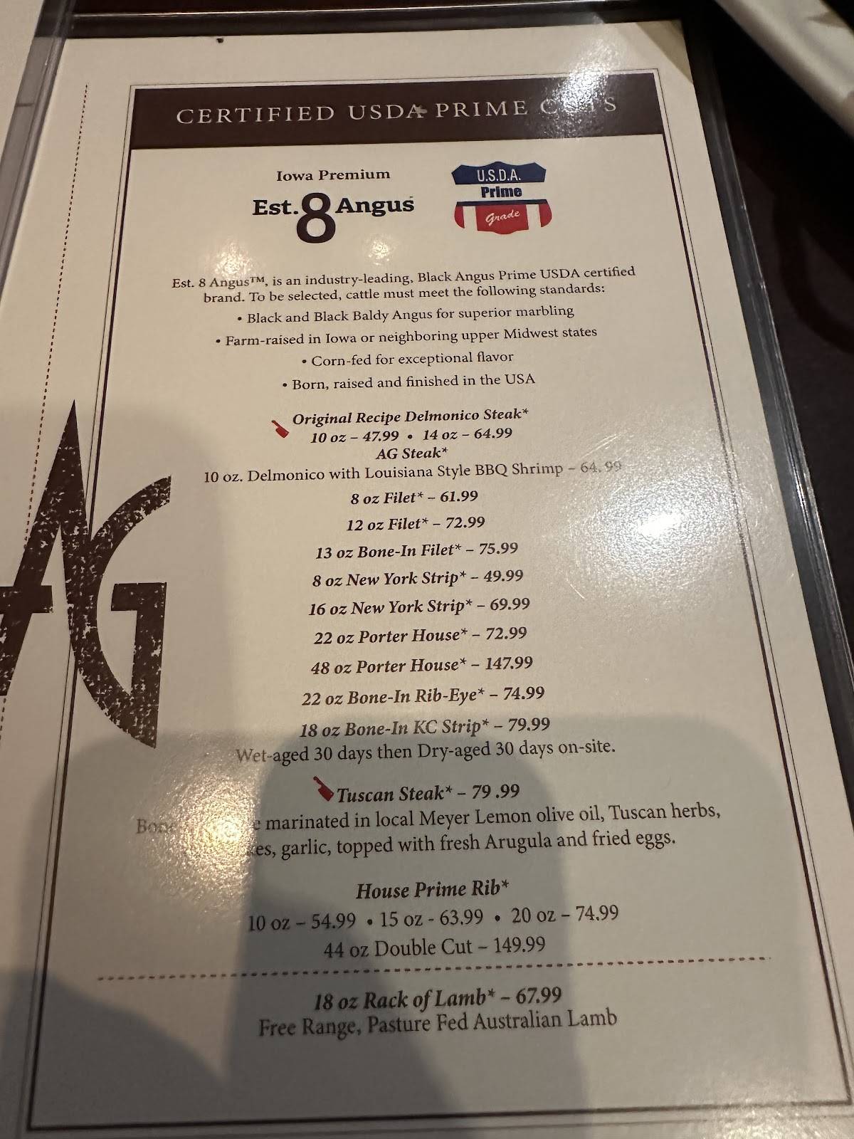 Menu at Arrowhead Grill steakhouse, Glendale