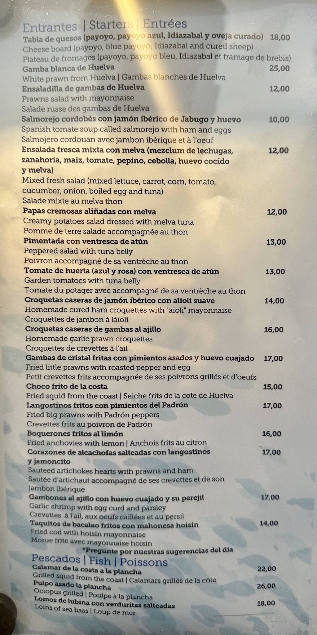 Carta del restaurante Arrozante Isla Canela, Isla Canela