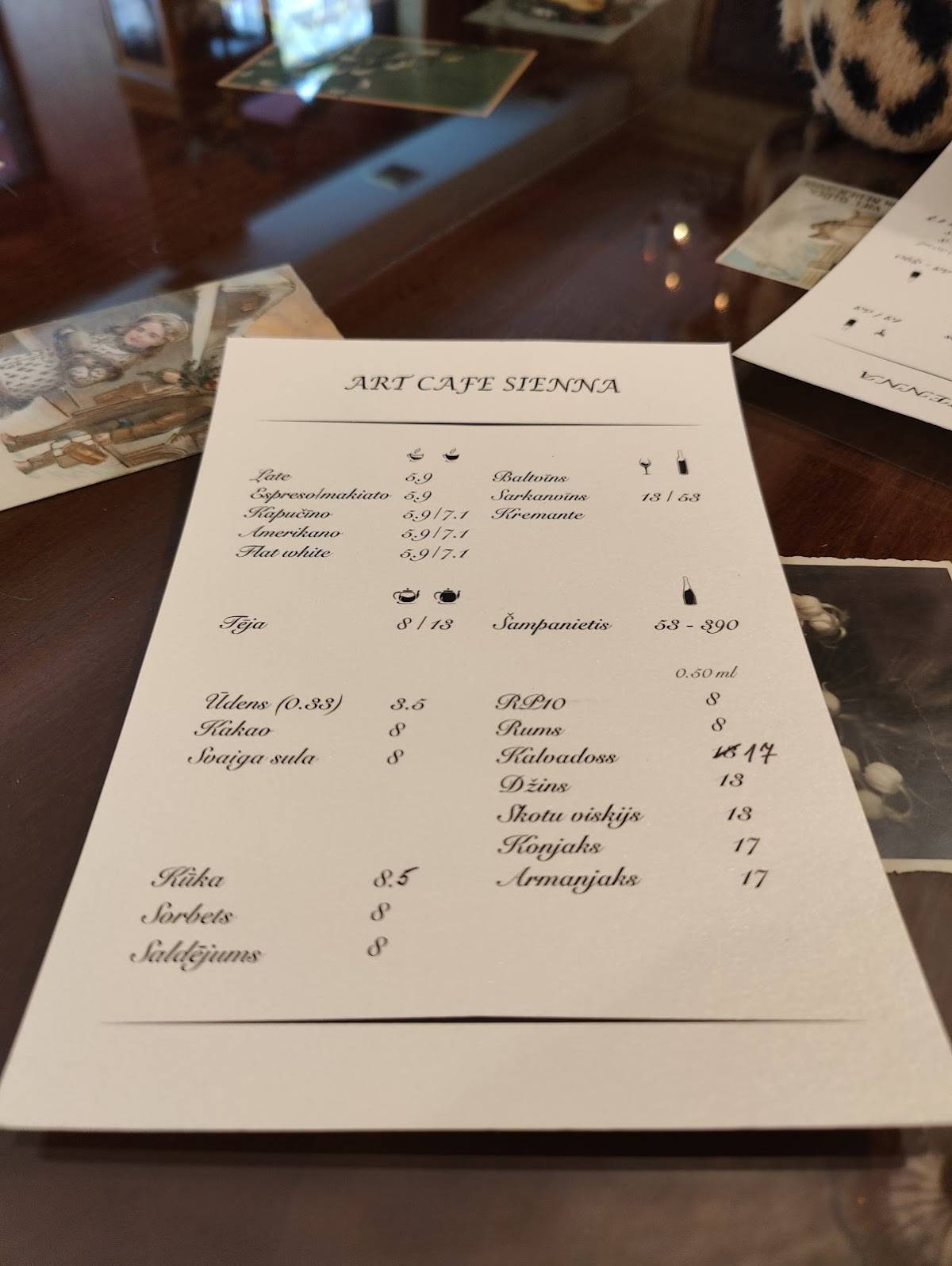 Menu at Art Cafe Sienna, Riga