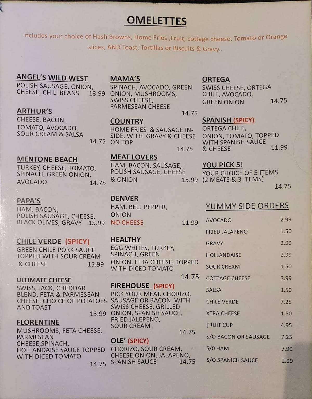 Menu at Arthur's Restaurant, Mentone