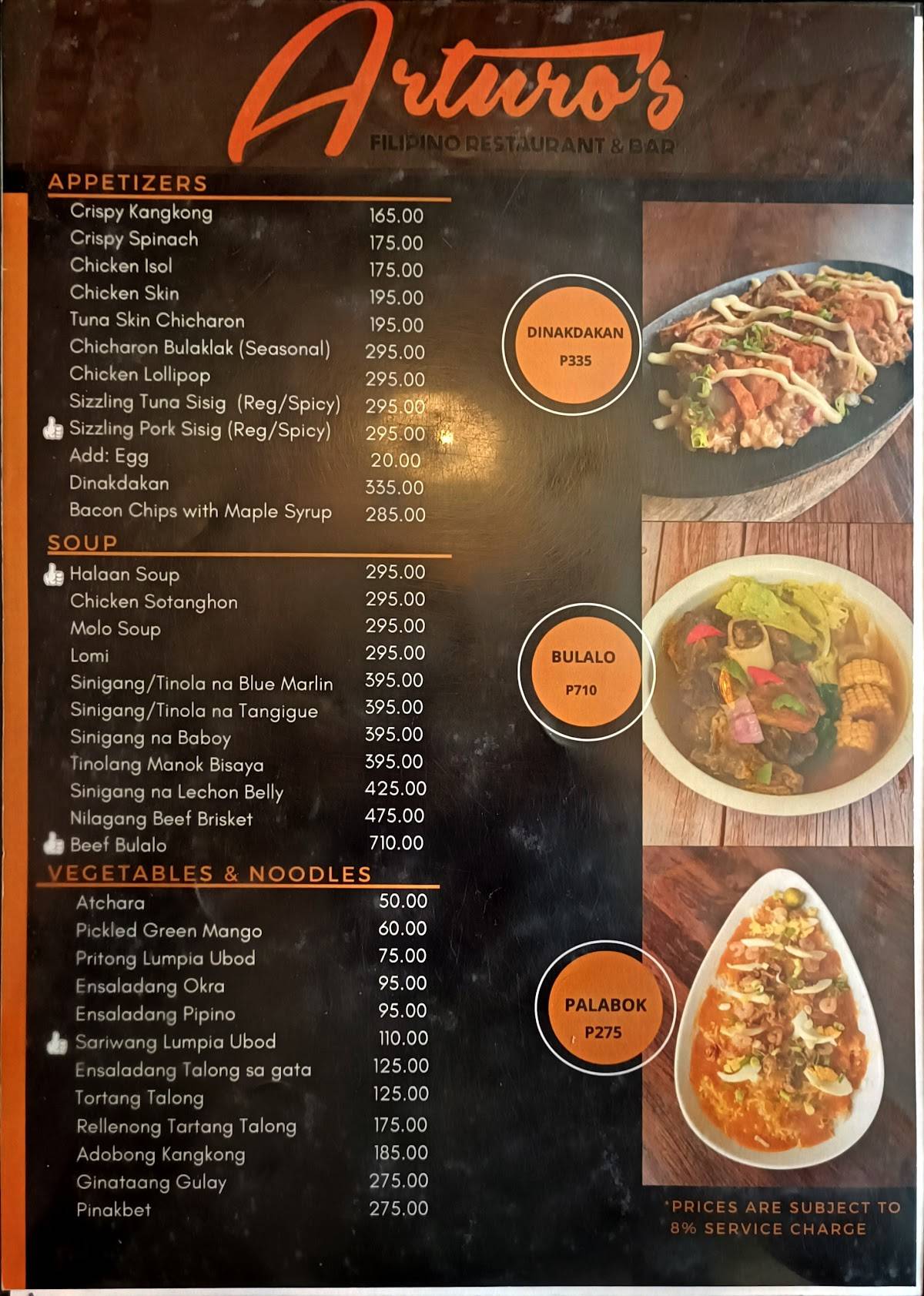 Menu at Arturo's Filipino Restaurant & Bar - DOWNTOWN, Cagayan de Oro