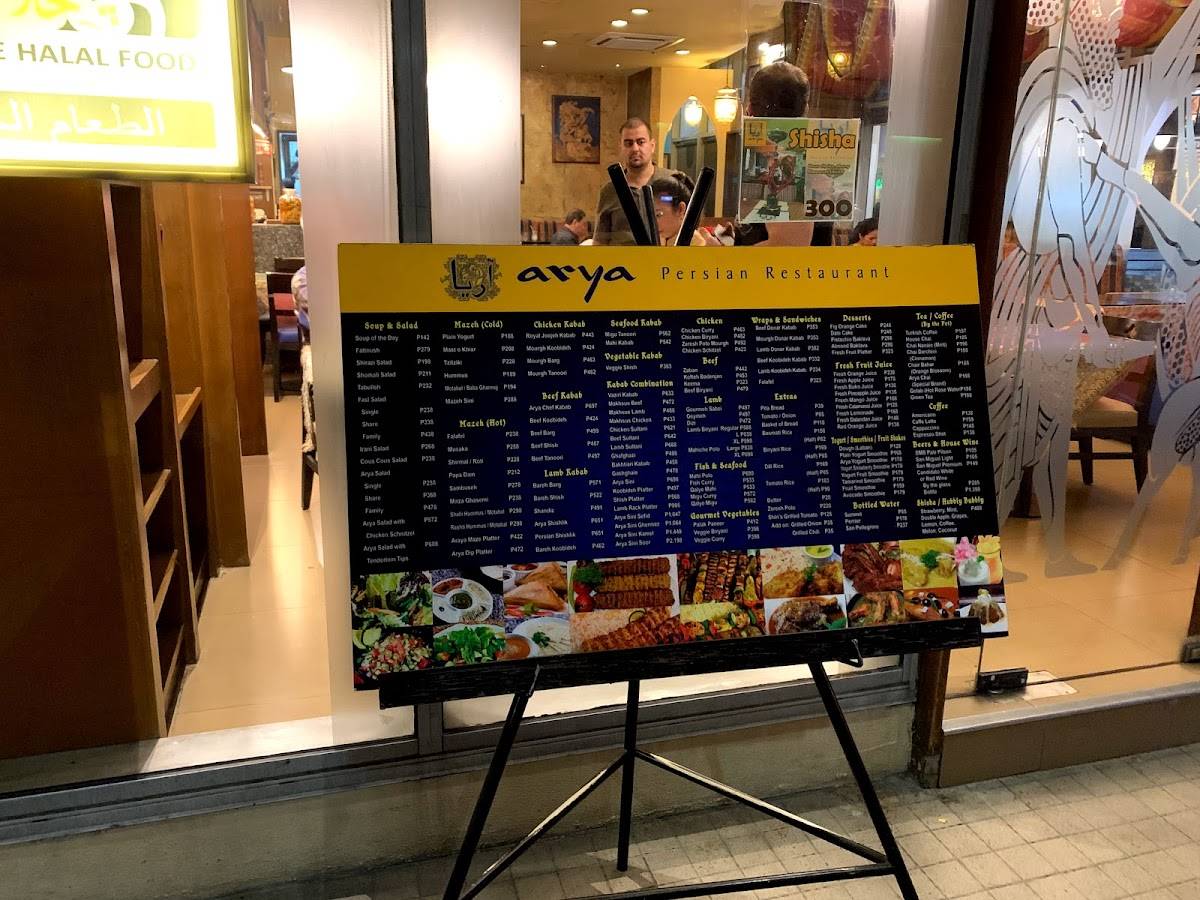 Menu at Arya - Manila - L1 & L2 Robinsons Place Ermita - (Persian ...