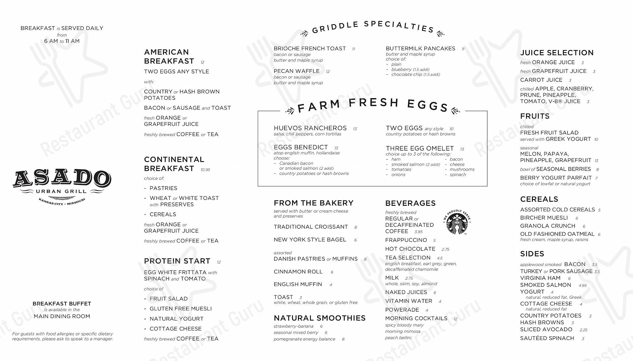 Menu at Asado Urban Grill and Lounge pub & bar, Kansas City