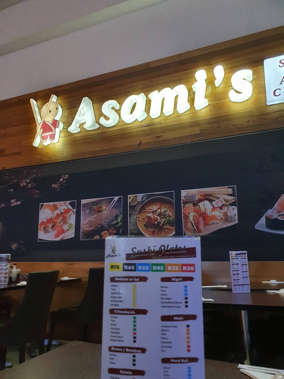 Menu at Asami's Tygervalley restaurant, Cape Town, Tyger Valley