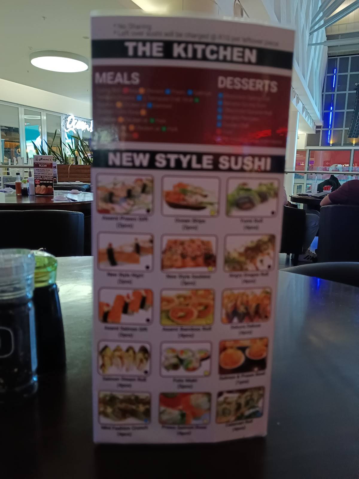 Menu at Asami's Tygervalley restaurant, Cape Town, Tyger Valley