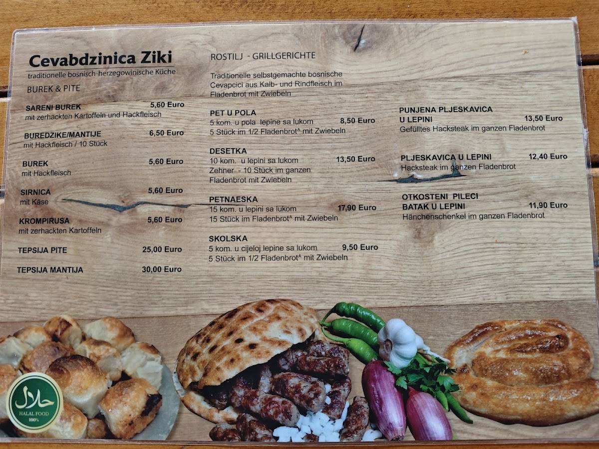 Speisekarte von Cevabdzinica Ziki restaurant, Stuttgart